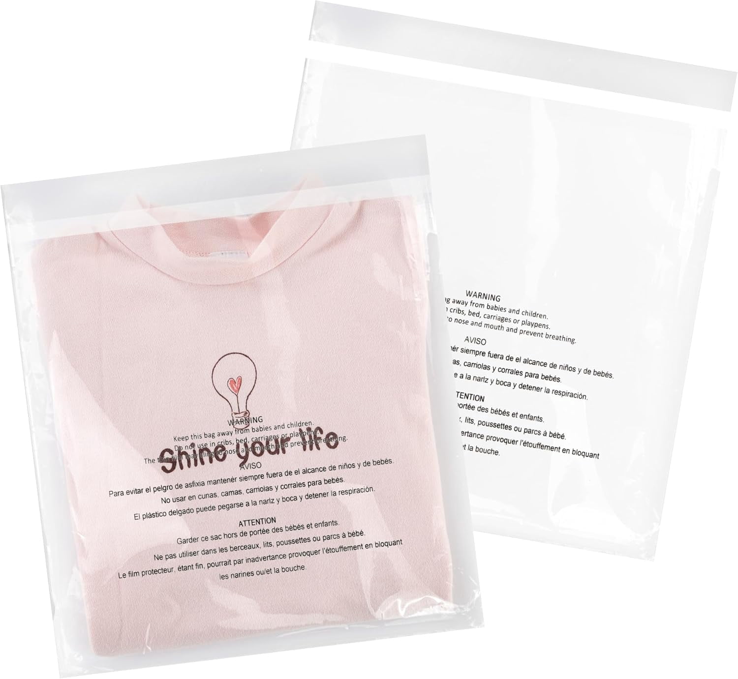 500 Pcs - 10" X 13" Clear Poly Bags for Clothing - Self Seal Plastic ...