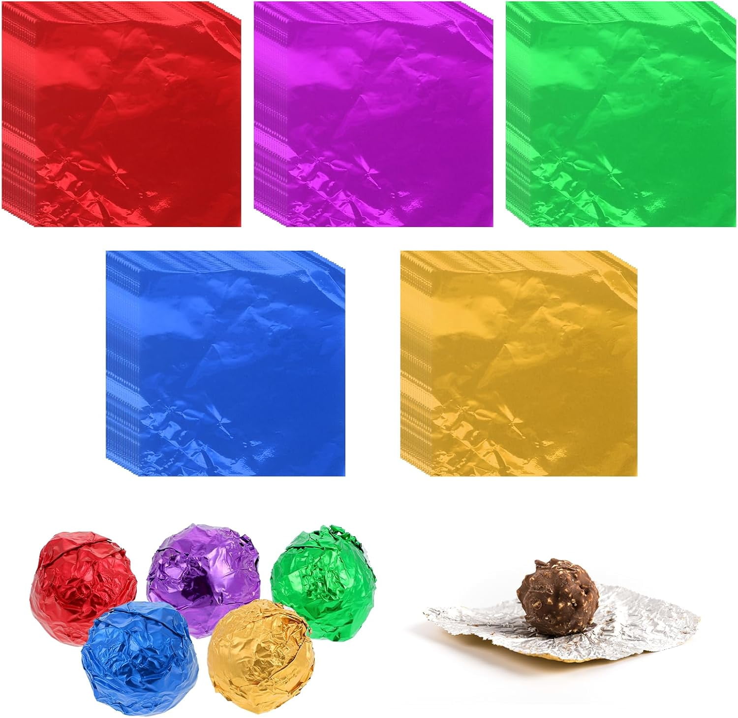 500 Pcs 5 Colors Candy Wrappers Tutuviw 3.9" x 3.9" Aluminium Foil ...