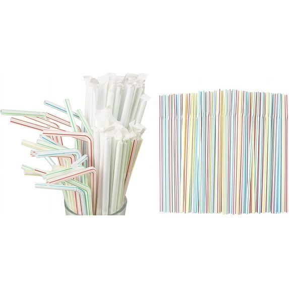 500 Pcs 8.27 Inch Colorful Flexible Plastic Drinking Straws ...