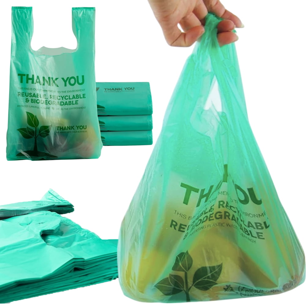 500 Pcs Biodegradable Plastic Bags with Handles, Green, 22" x 12", Eco ...