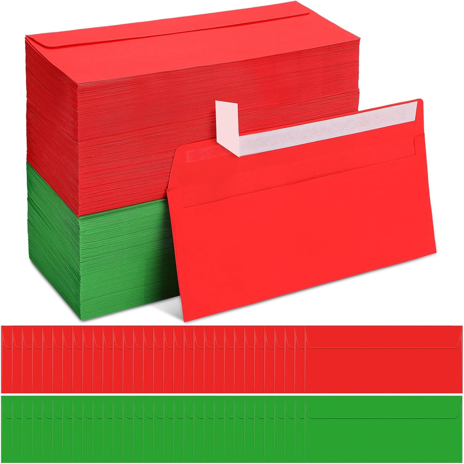 500 Pcs Christmas Red Green #10 Colored Envelopes Letter Size Business ...