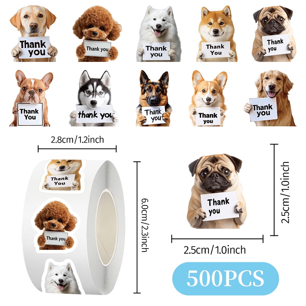 500 Pcs Dog Thank You Stickers roll,Suitable for Corporate Product ...