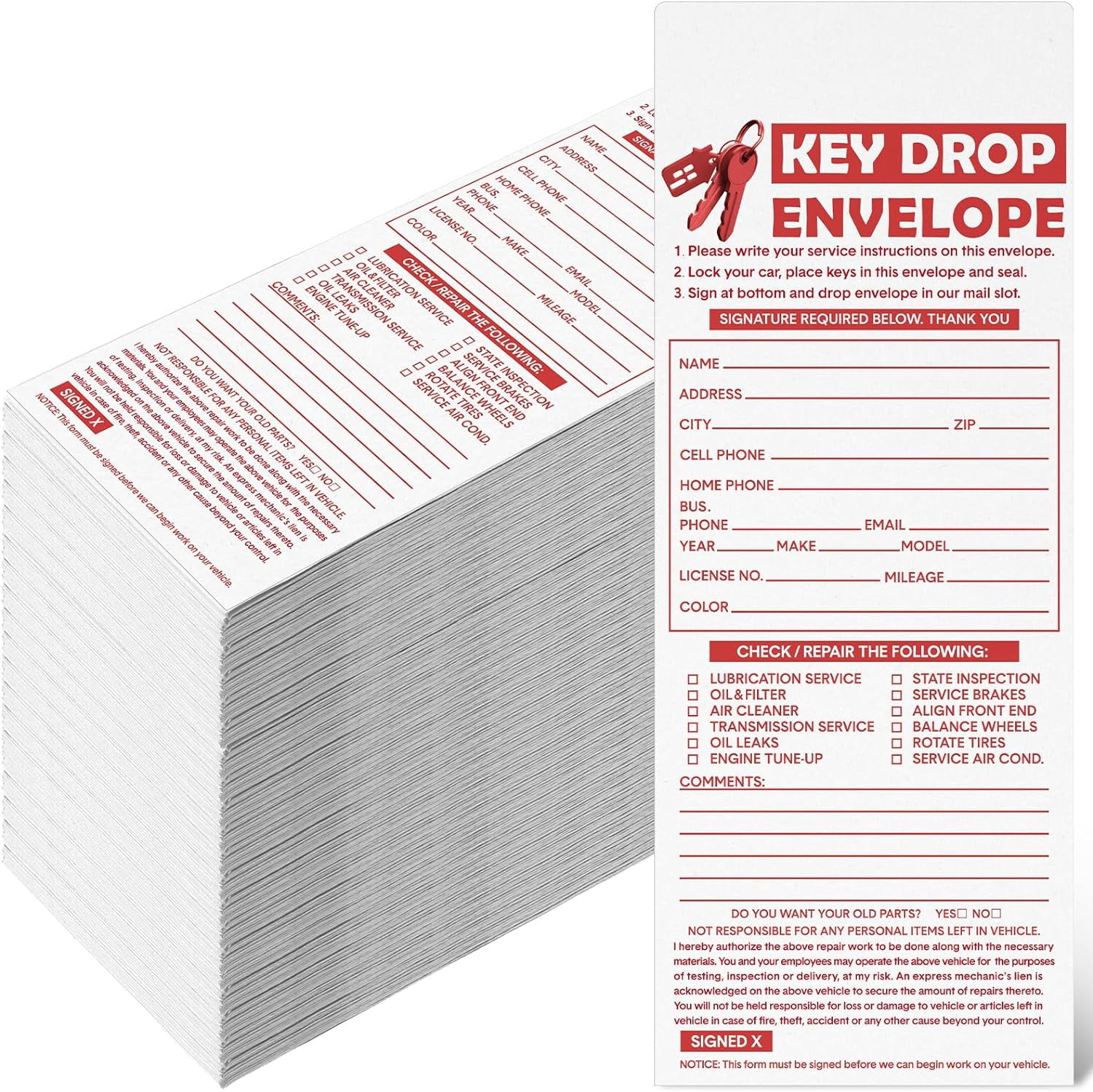 500 Pcs Drop Key Envelopes Auto Shop Repair Service Drop Box Self ...