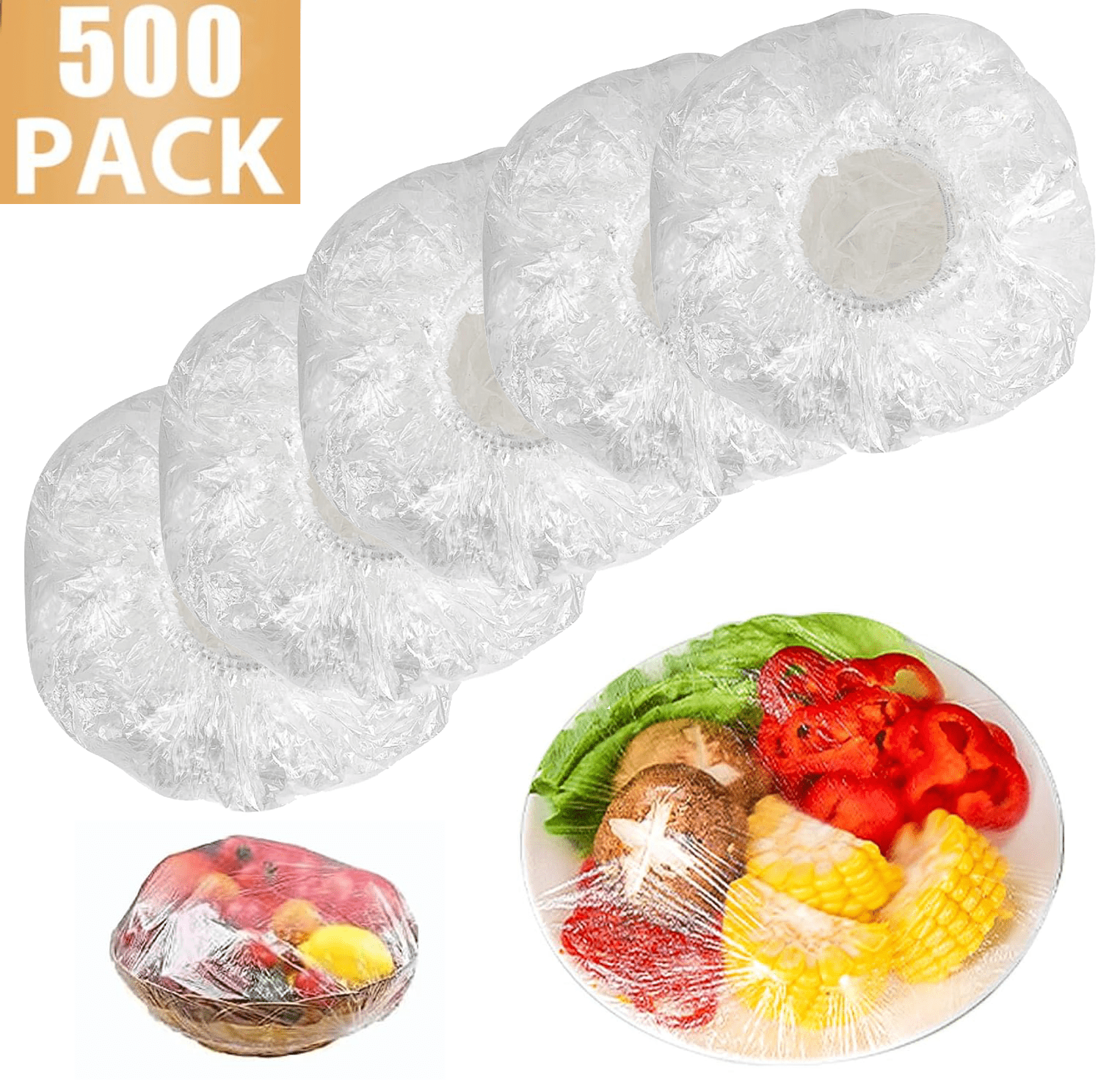 ChrumpTon 500 Pcs Reusable Elastic Food Covers, Stretchy Plastic Bowl ...