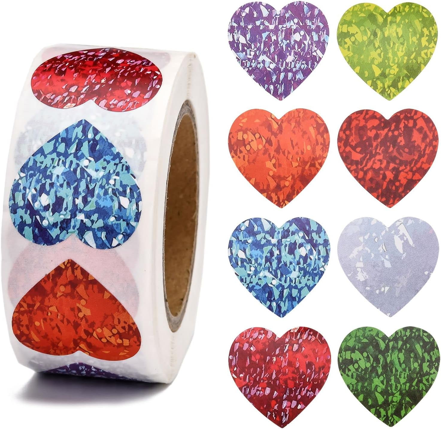 500 Pcs Glitter Heart Stickers for Reward 1 Inch Holographic Metallic ...