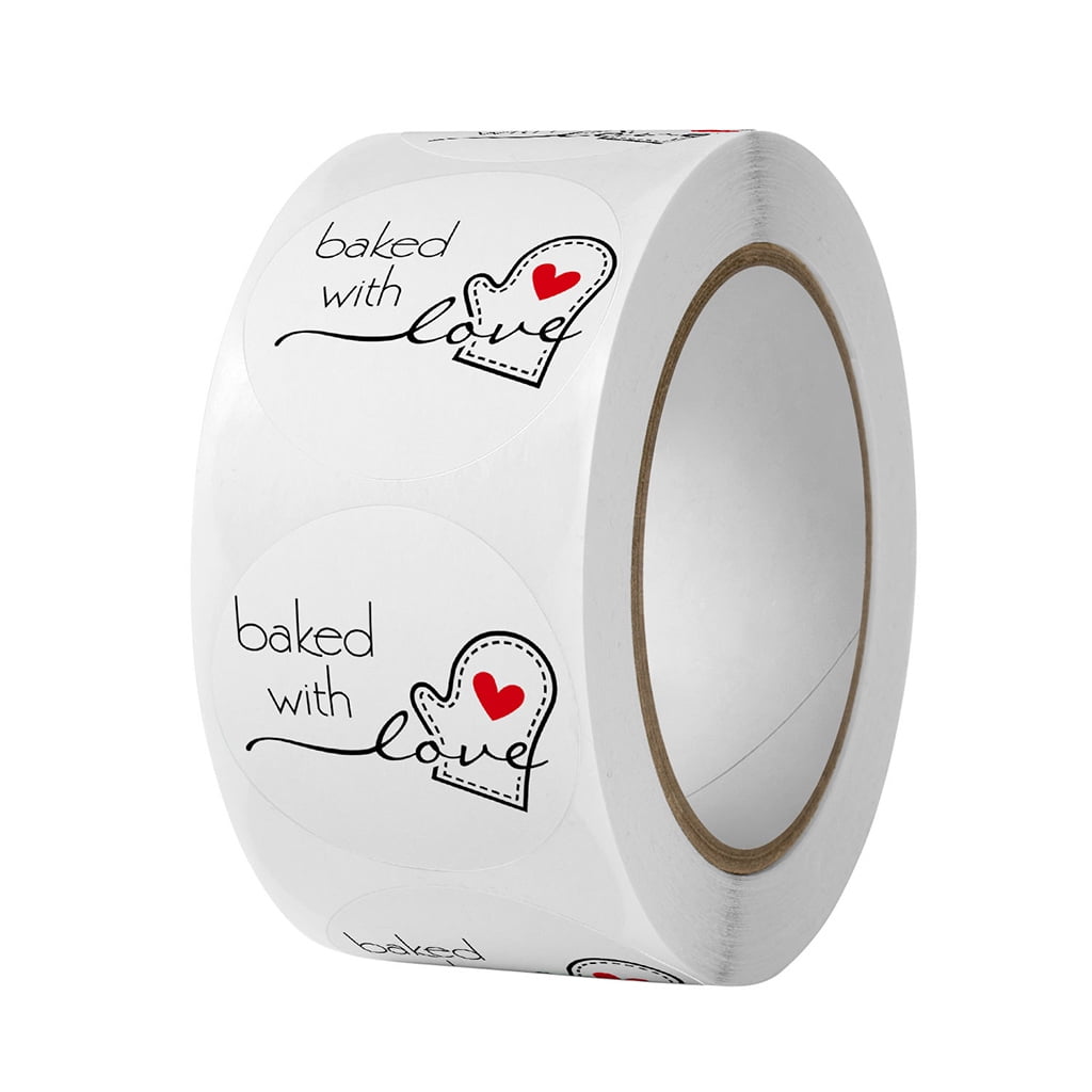 500 Pcs/Roll Baked with Love Adhesive Stickers Round Baking Stickers ...