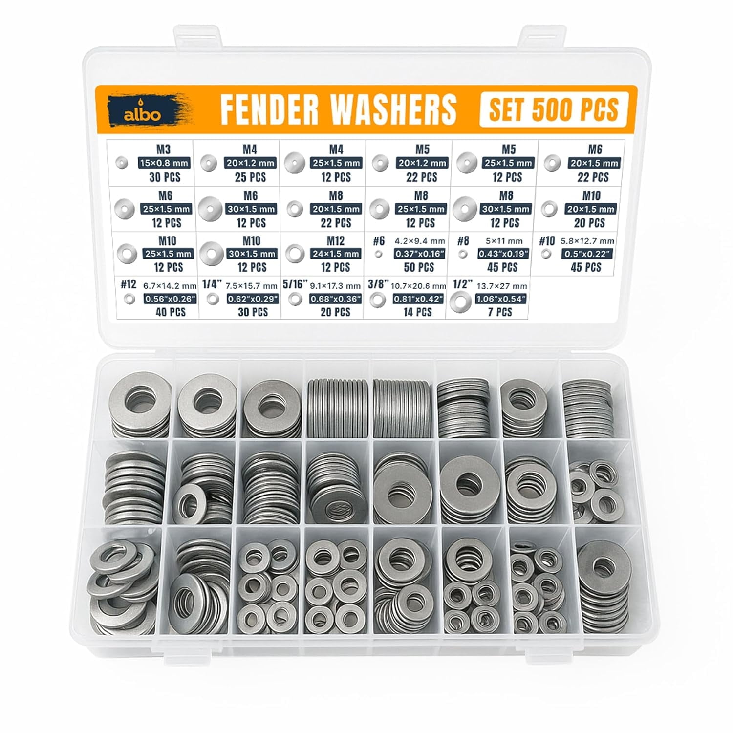 500 Pcs Stainless Steel Fender Washers Assortment Kit – Flat Washers ...