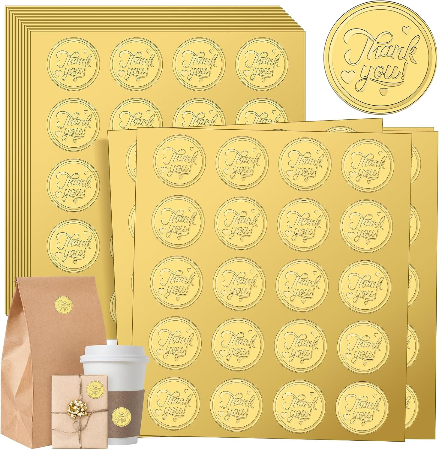 500 Pcs Thank You Gold Embossed Stickers Vintage Embossed Envelope Seal ...