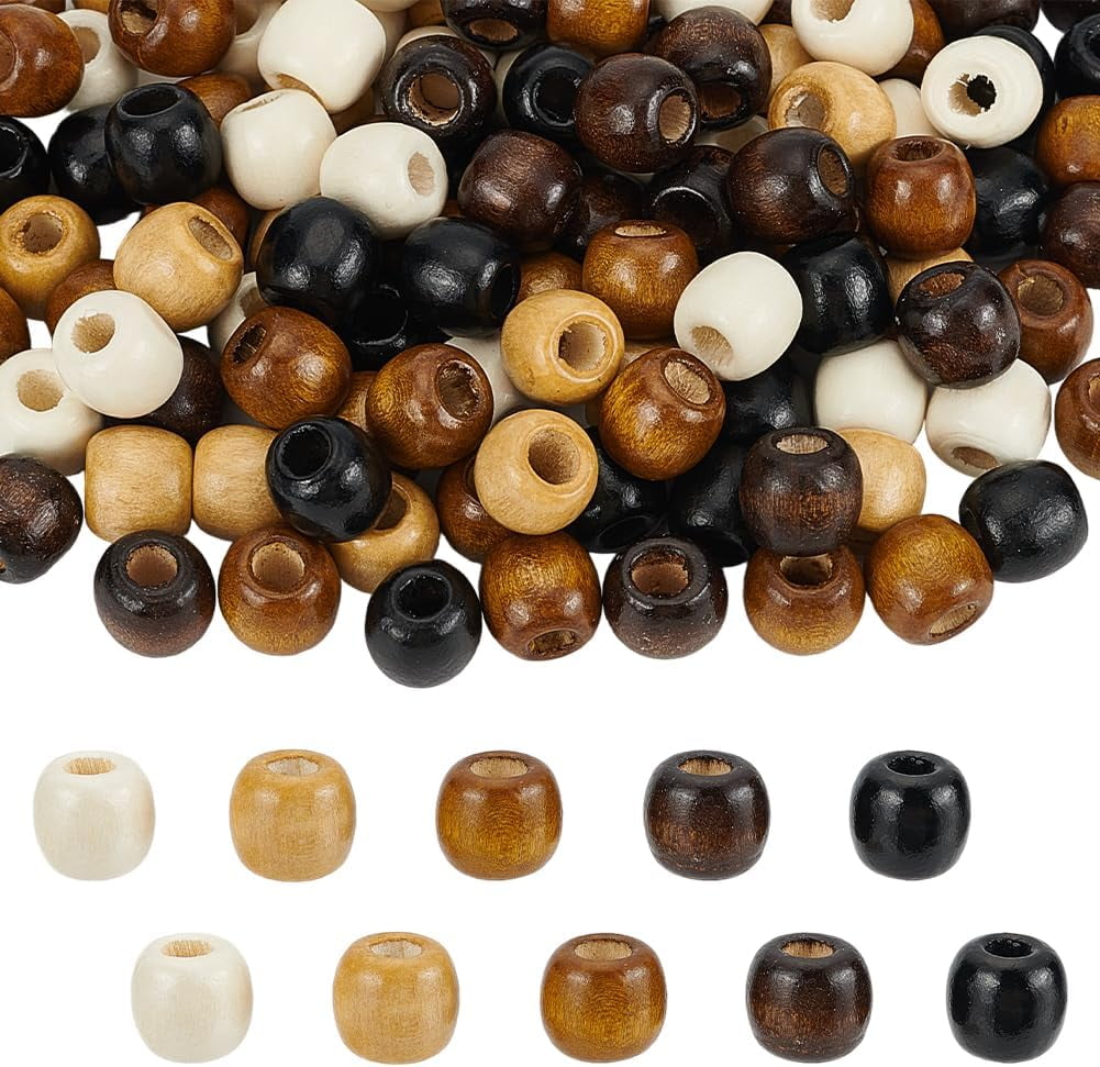 500 Pcs Wooden Beads Large Hole Wooden Beads Natural Column Barrel Wood ...