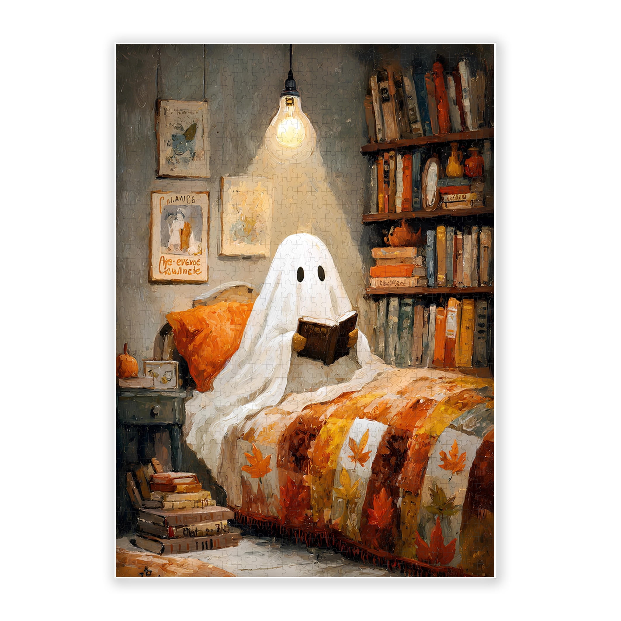 500-Piece Adult Wood Jigsaw Puzzle, Cozy Fall Ghost Reading Book ...