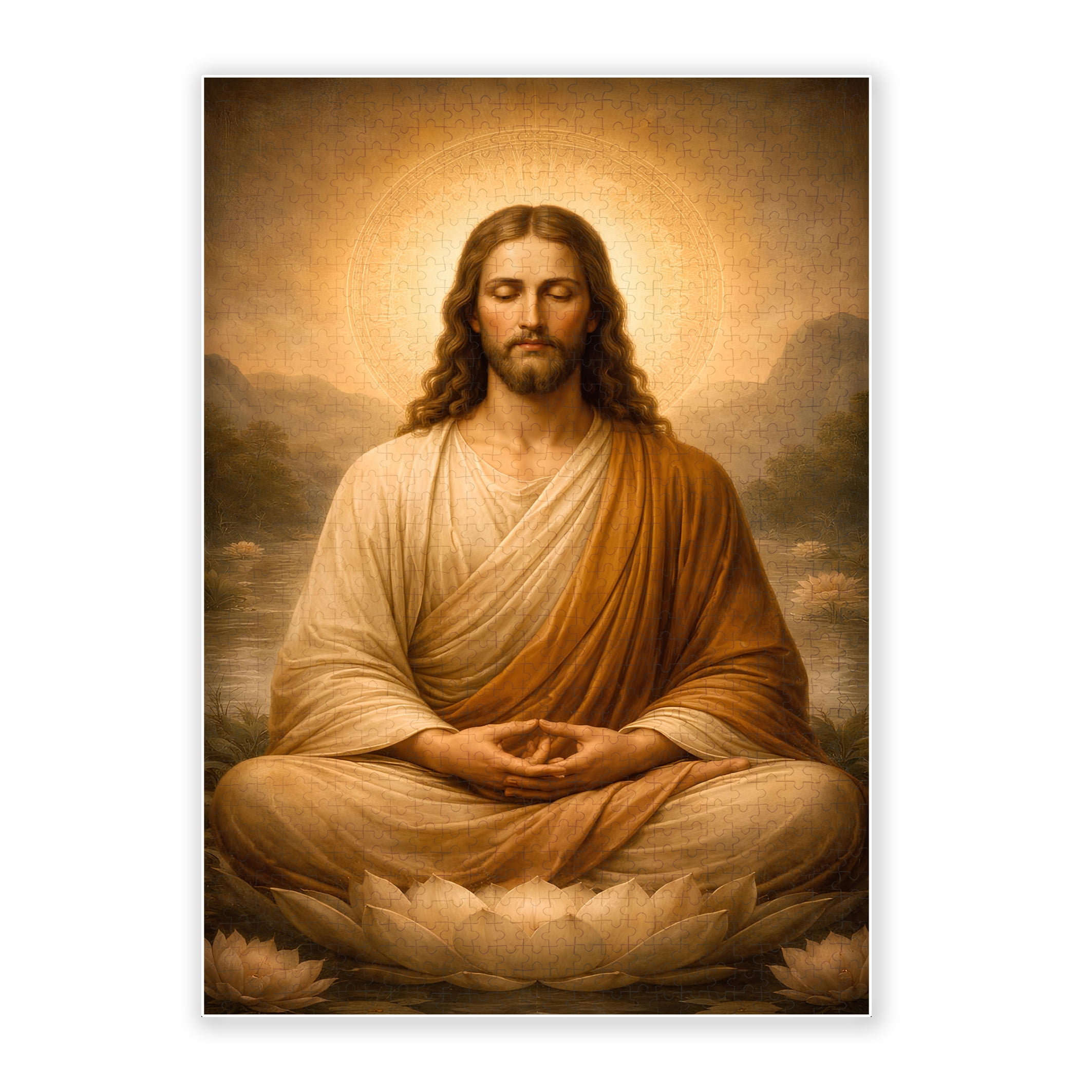 500-Piece Adult Wood Jigsaw Puzzle, Meditating Jesus on Lotus Spiritual ...