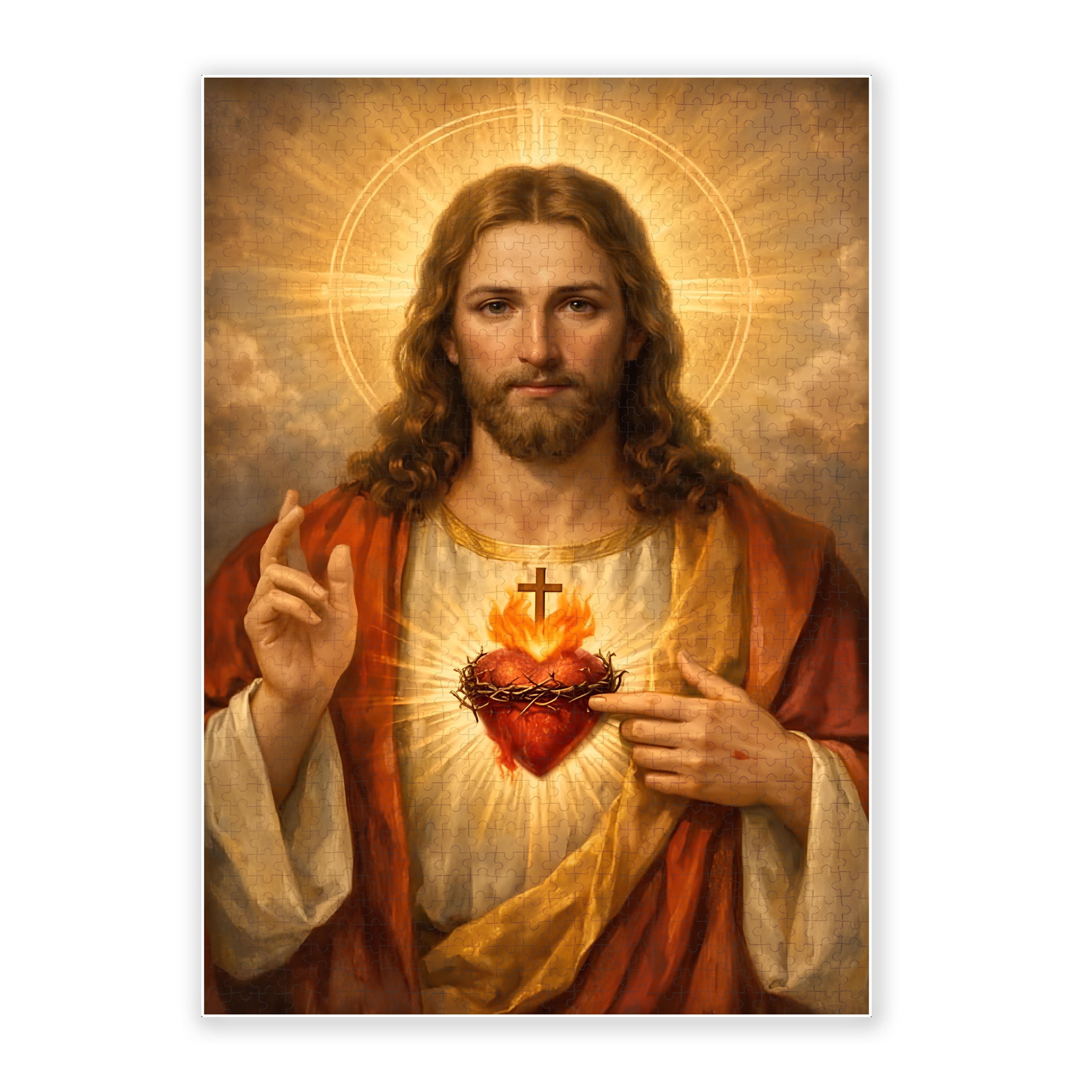 500-Piece Adult Wood Jigsaw Puzzle, Sacred Heart of Jesus Christian Art ...