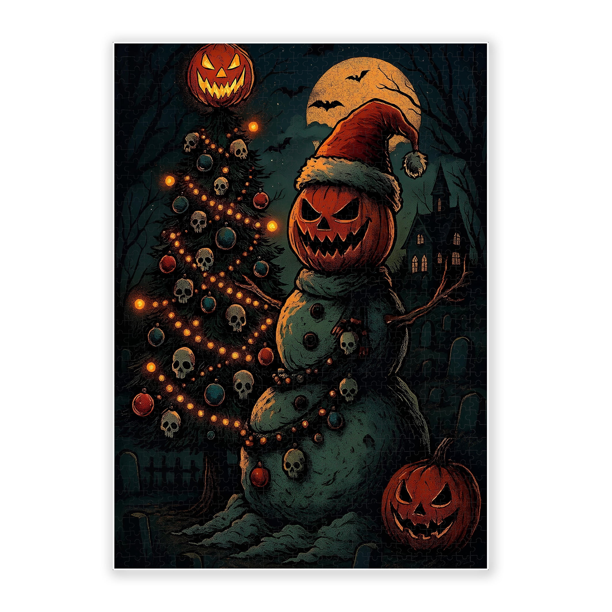 500-Piece Adult Wood Jigsaw Puzzle, Spooky Christmas Snowman with ...