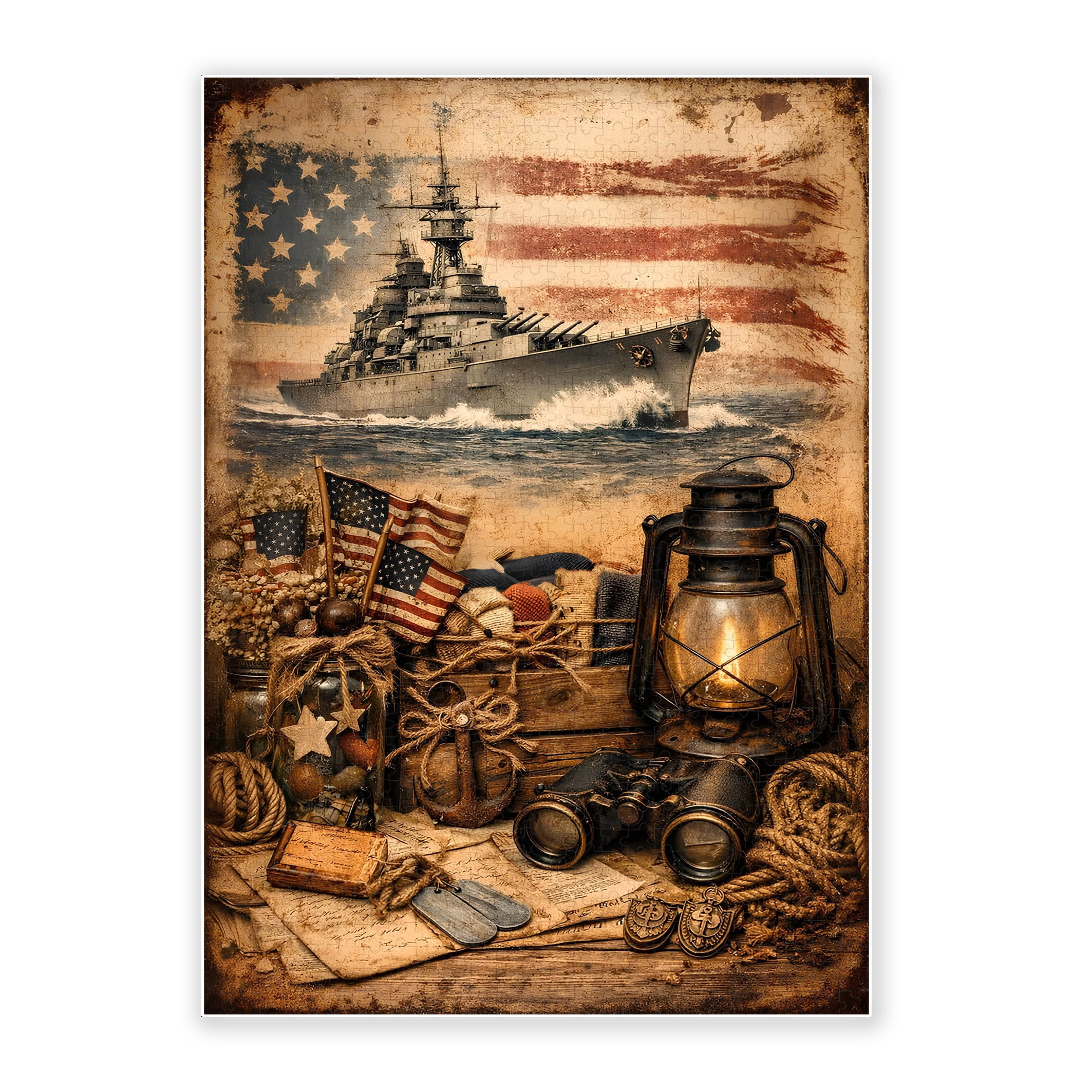 500-Piece Adult Wood Jigsaw Puzzle, Vintage WWII Battleship Patriotic ...