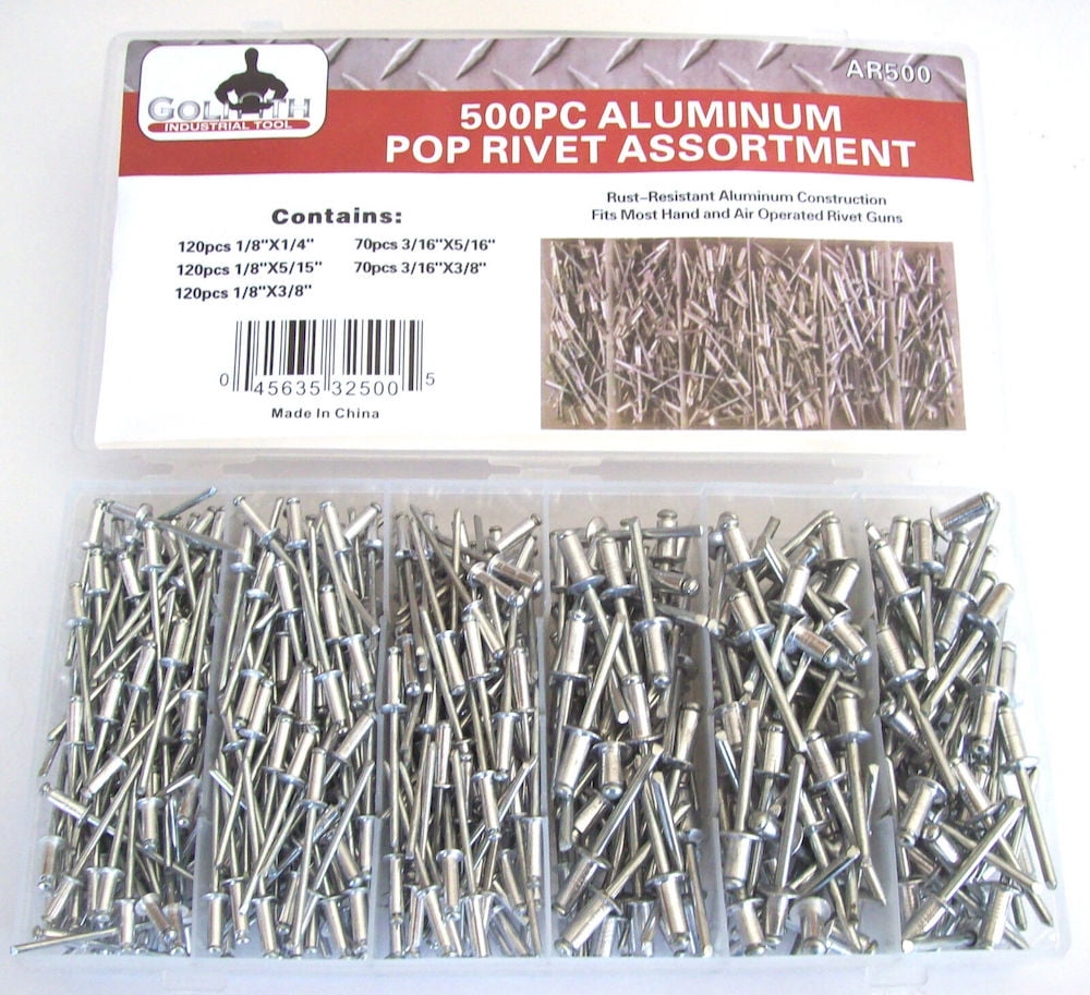500 Piece Aluminum Pop Rivet Assortment for Hand Air Riveter Gun ...