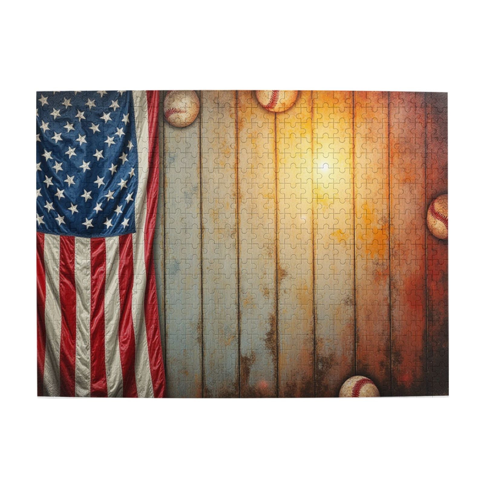 500 Piece American Flag & Baseball Jigsaw Puzzle For Adults Patriotic ...