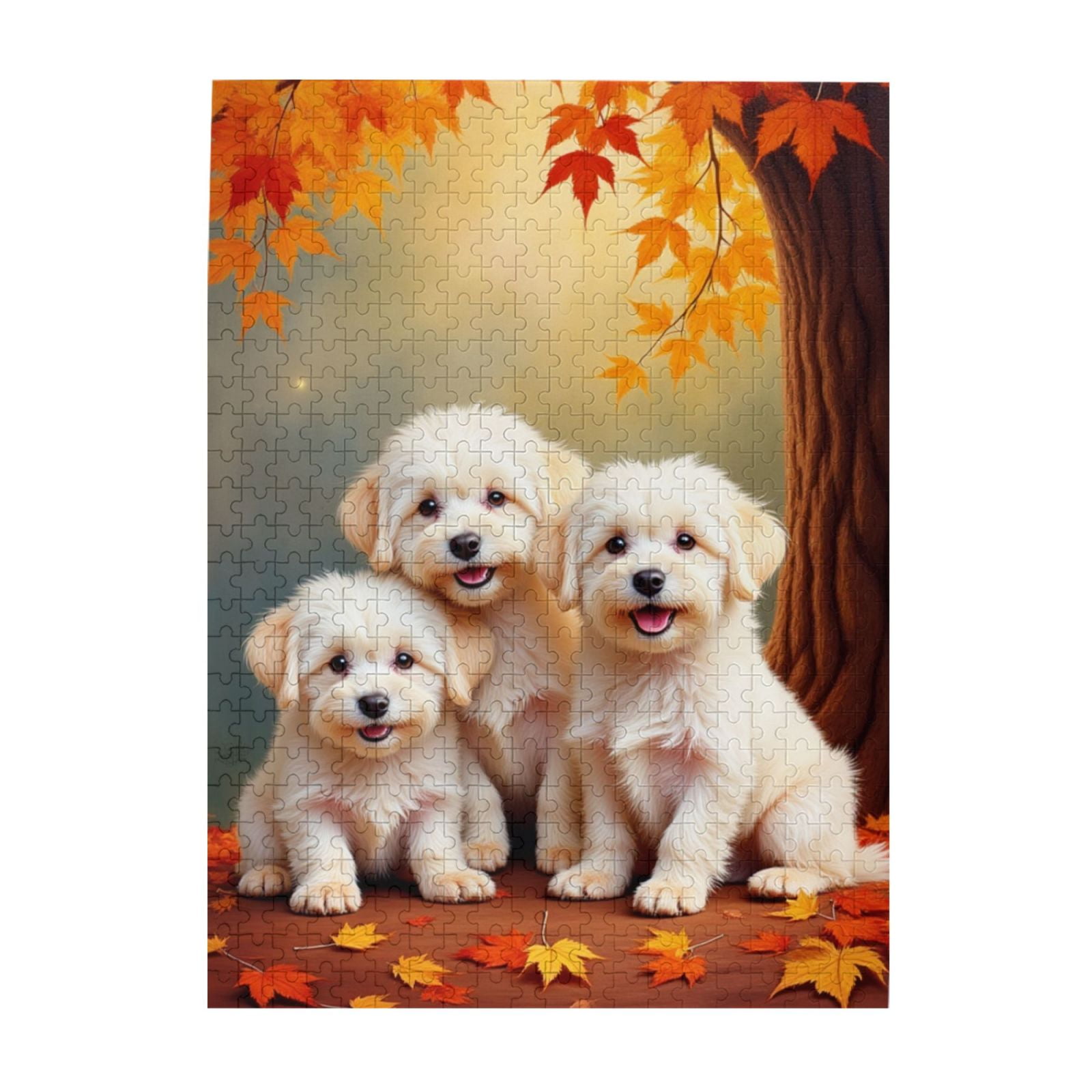500 Piece Autumn Puppies Jigsaw Puzzle For Adults Three Adorable Fluffy ...