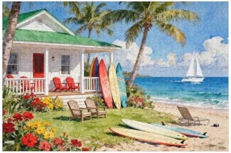 500 Piece Beach Cottage Leisure Summer Seaside Relaxing Scene Puzzle ...