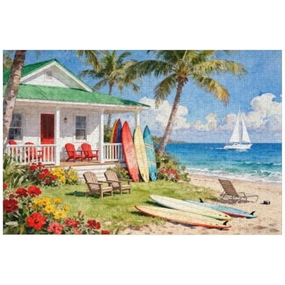 500 Piece Beach Cottage Leisure Summer Seaside Relaxing Scene Puzzle ...