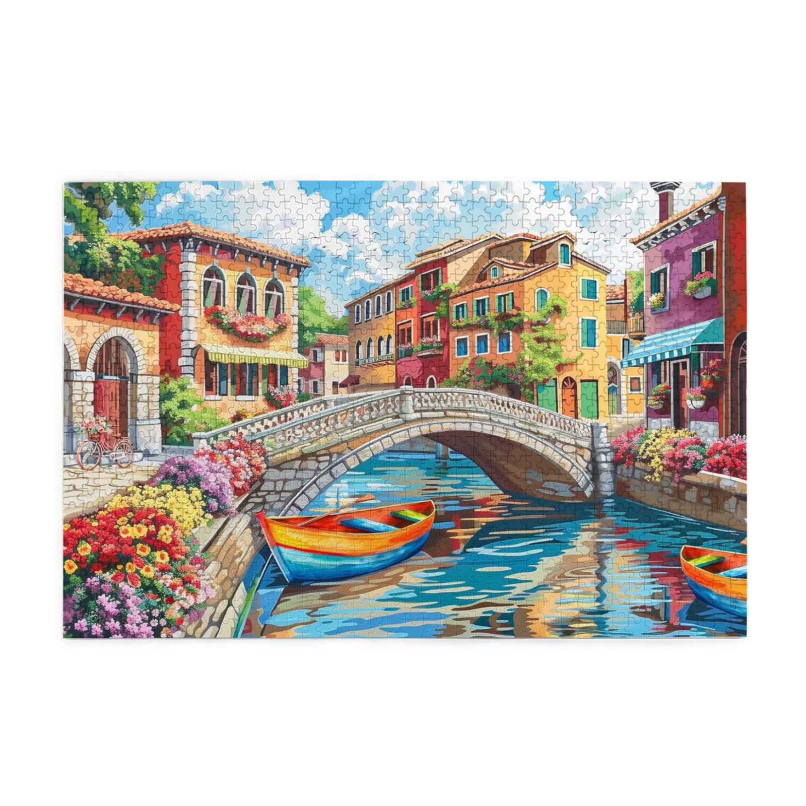 500 Piece Canal Bridge Flowers Jigsaw Puzzle Challenging Adult Puzzle ...