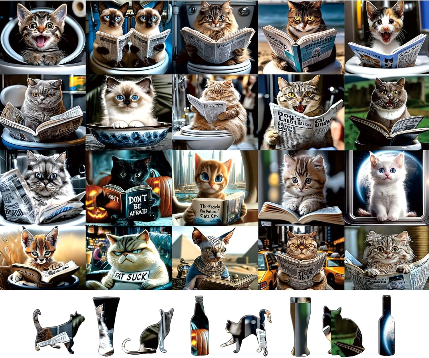 500 Piece Cat Puzzle for Adults - Funny Toilet Cats Reading Newspaper ...