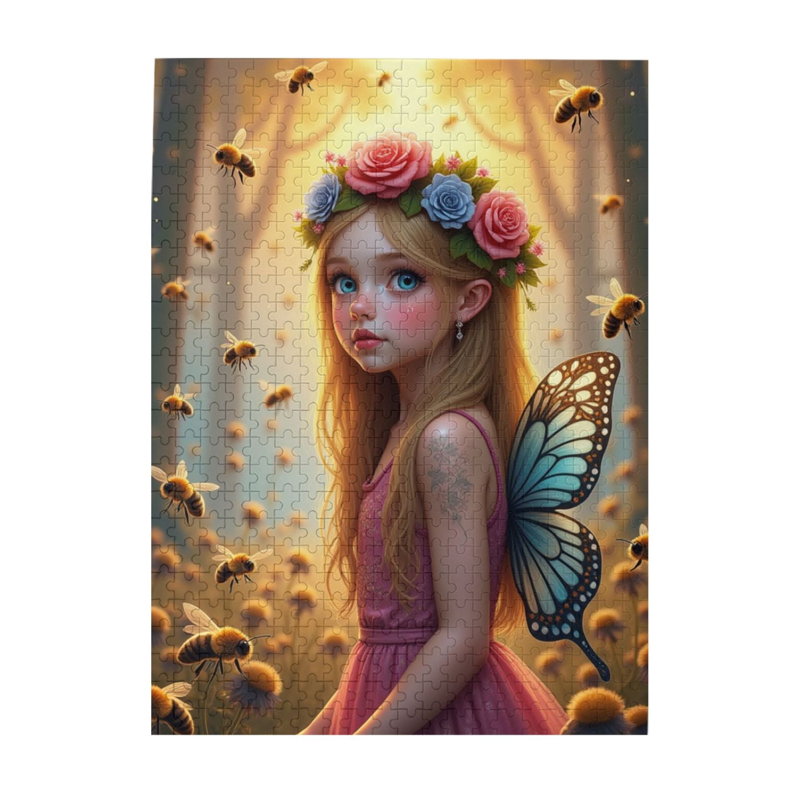 500 Piece Fairy Girl With Bees Jigsaw Puzzle For Adults Floral Crown ...