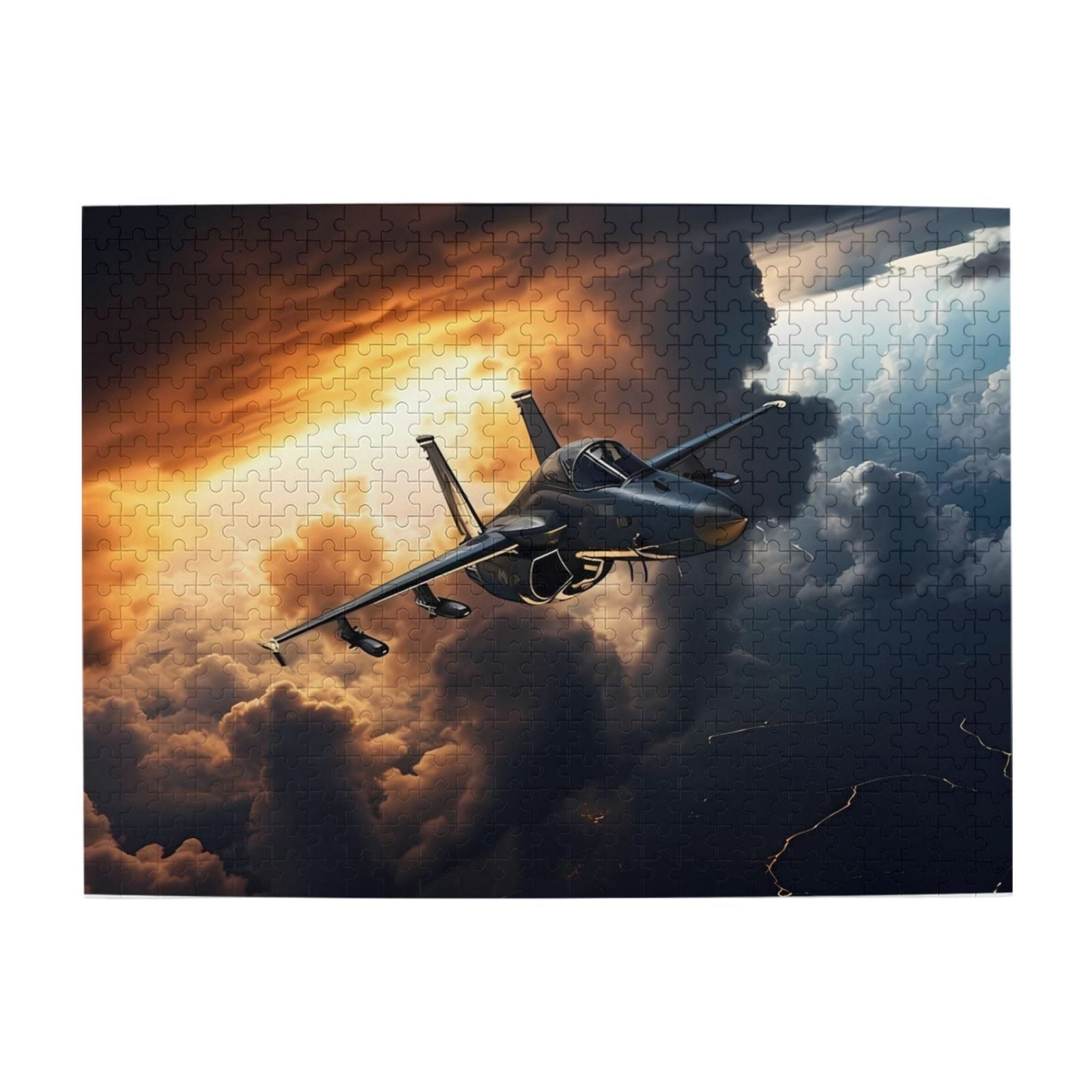 500 Piece Fighter Jet Flying Puzzle For Adults Dynamic Sunset Clouds ...