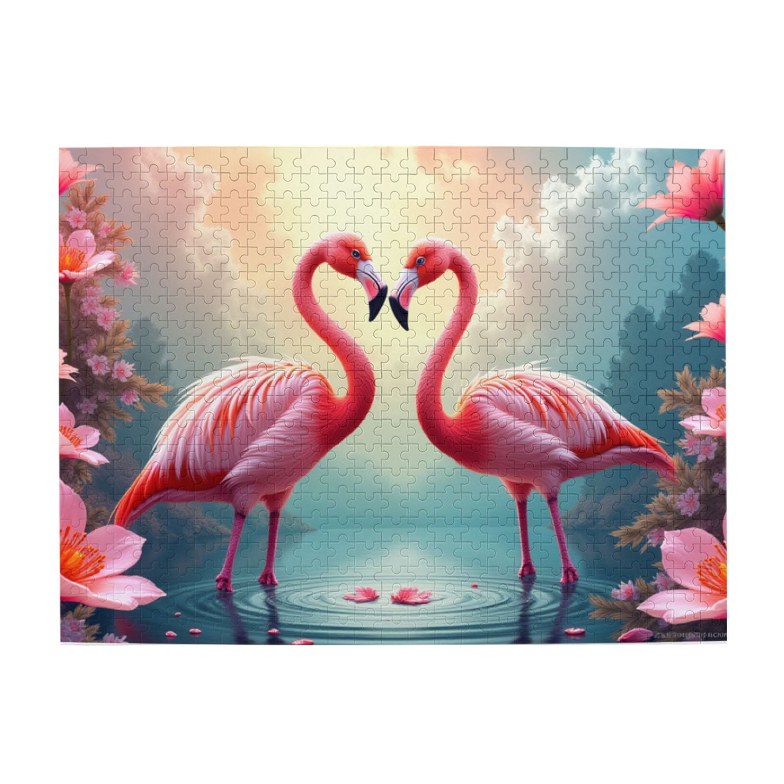 500 Piece Flamingo Lovers Jigsaw Puzzle For Adults Romantic Floral Lake Scene， Challenging ...