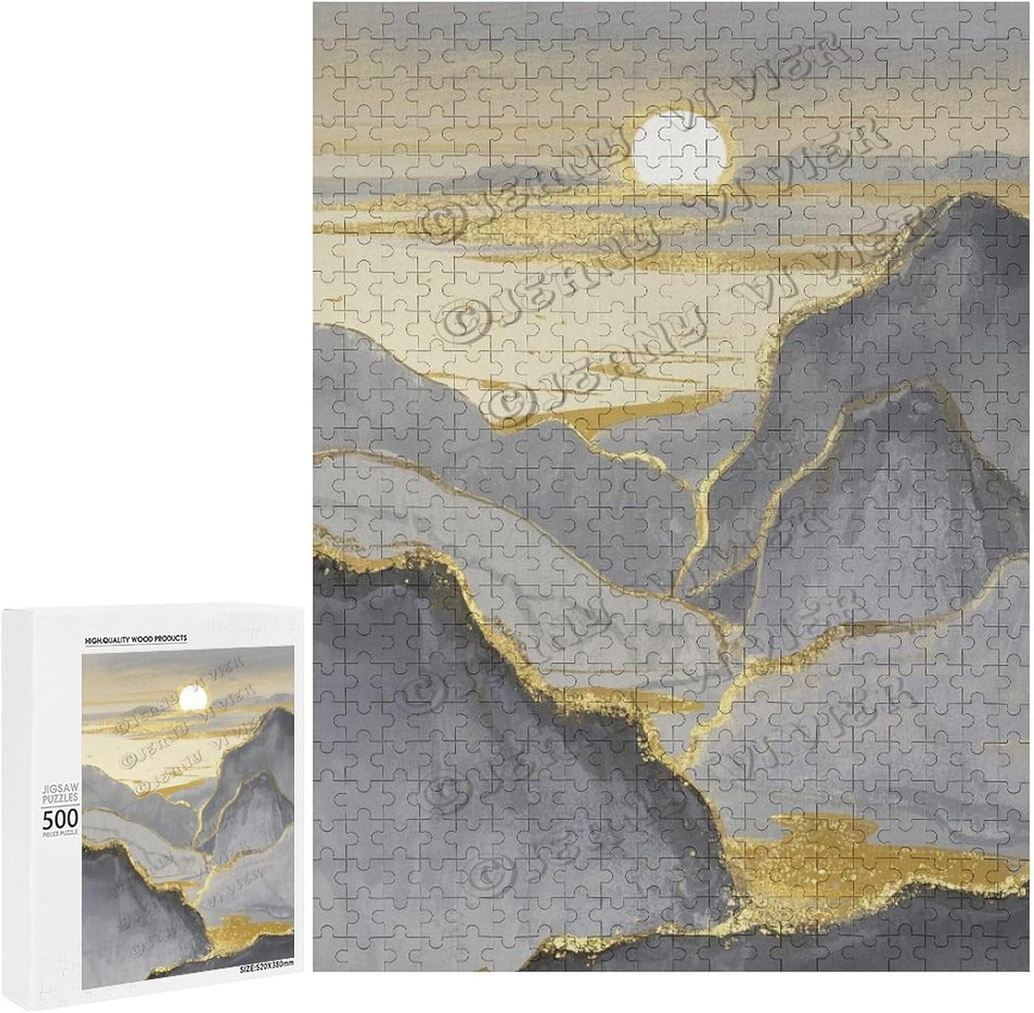 500 Piece Grey and Gold Mountain Jigsaw Puzzle – Challenging Scenic ...