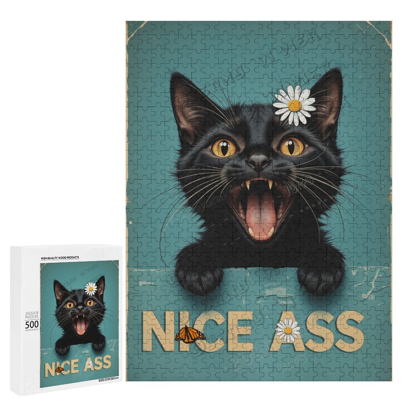 500 Piece Jigsaw Puzzle 15" x 21" Finished Size Black Cat Nice Ass ...