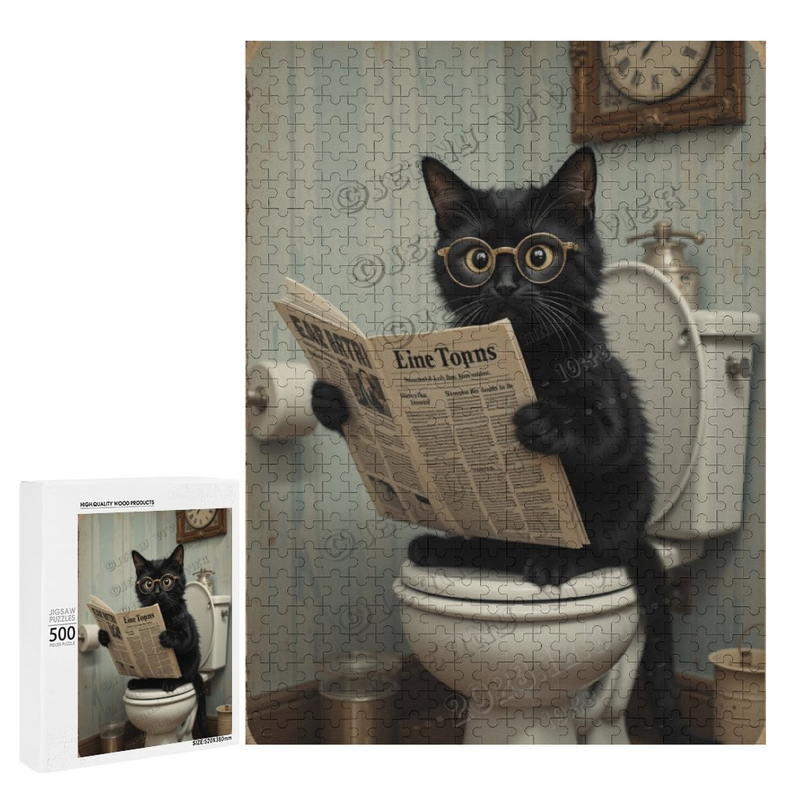 500 Piece Jigsaw Puzzle 15" x 21" Finished Size Black Cat Reading ...