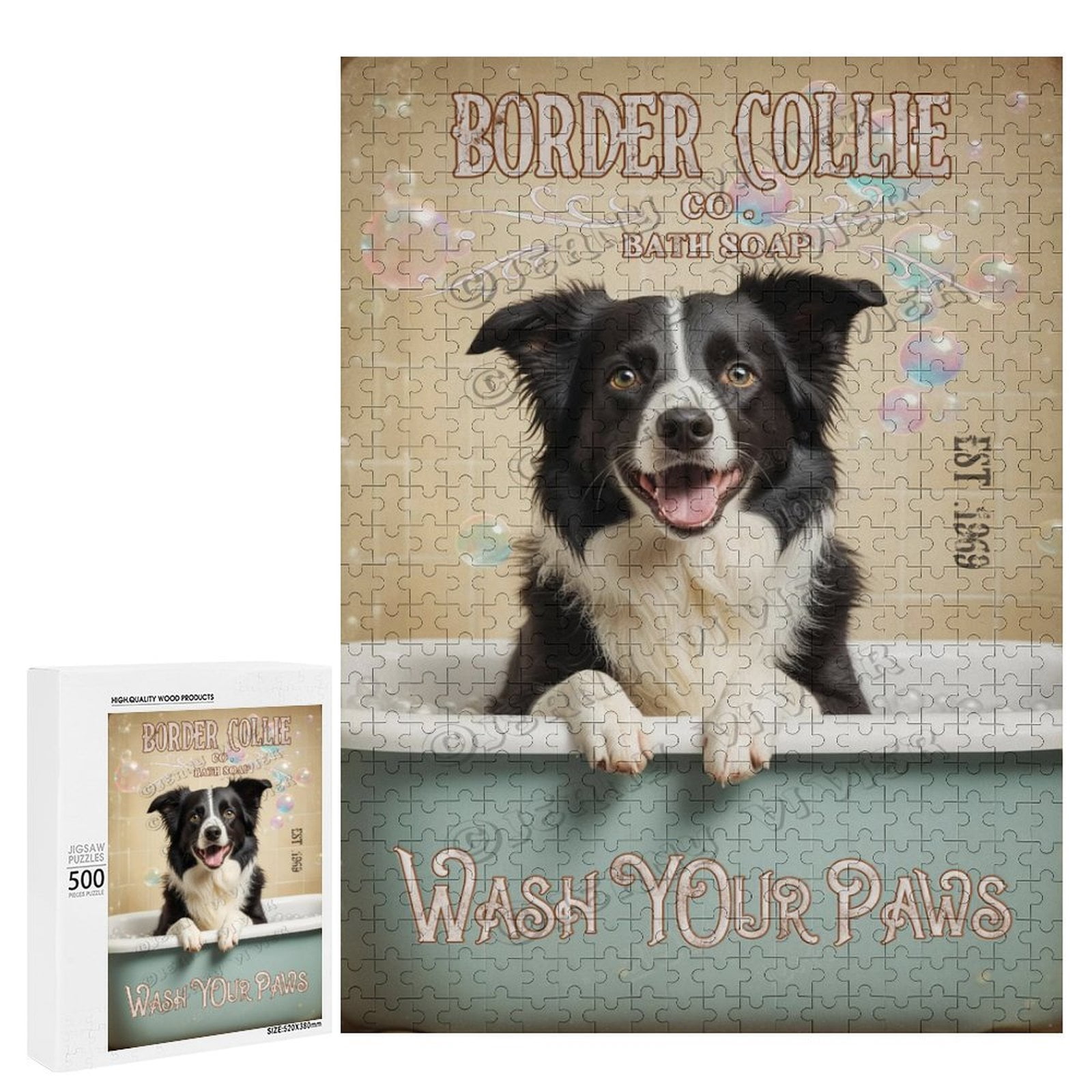 500 Piece Jigsaw Puzzle 15" x 21" Finished Size Border Collie Dog ...
