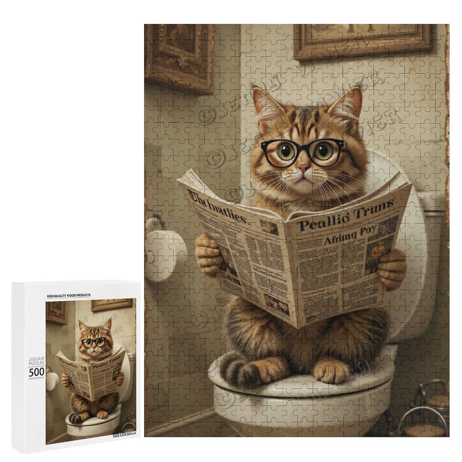 500 Piece Jigsaw Puzzle 15" x 21" Finished Size Cat Reading Newspaper ...