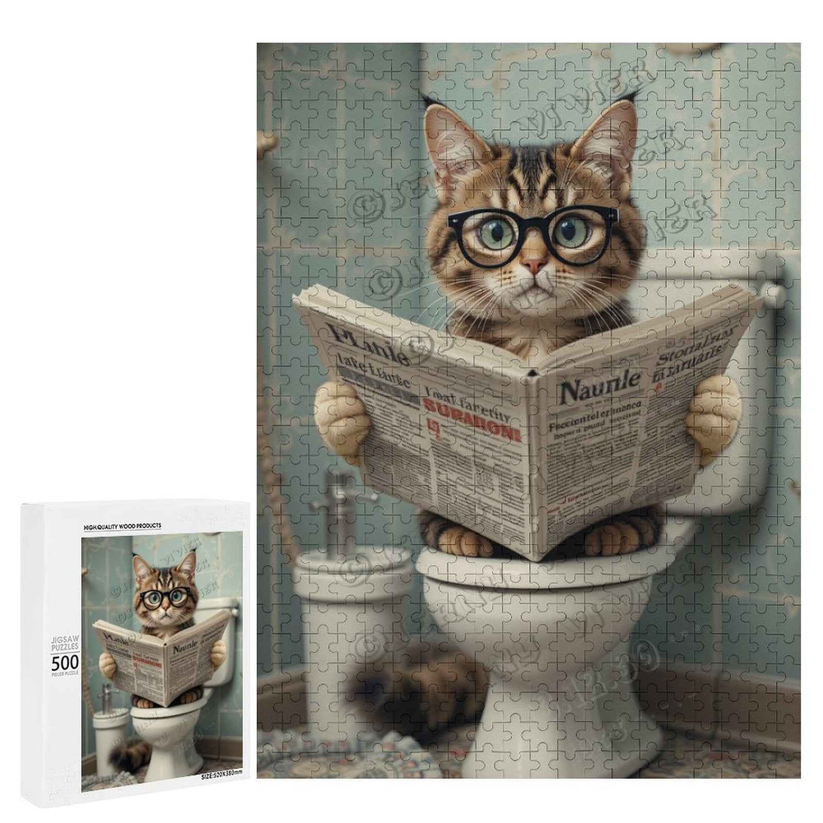 500 Piece Jigsaw Puzzle 15" x 21" Finished Size Cat Reading Newspaper ...