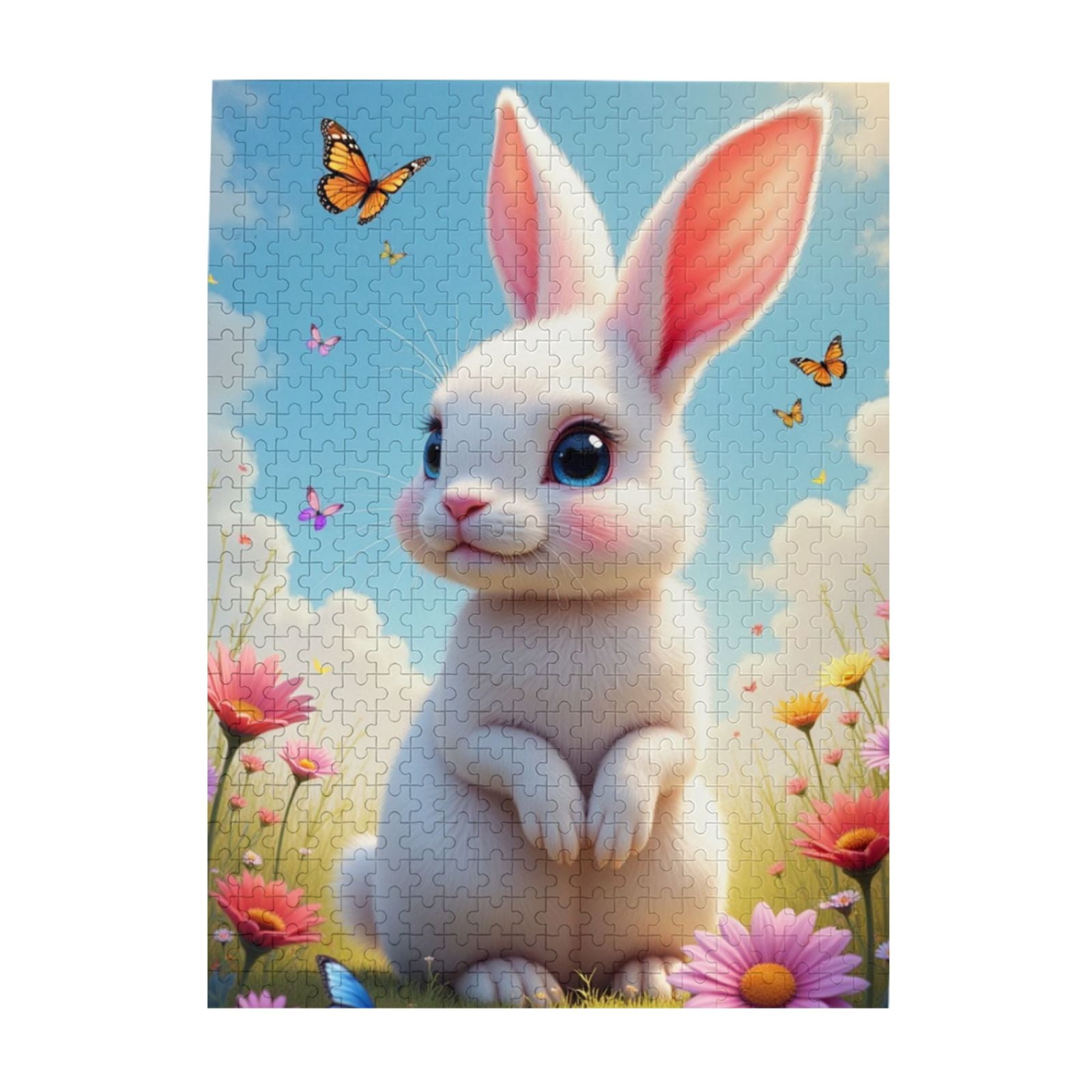 500 Piece Jigsaw Puzzle For Adults Cute White Rabbit In Flower Field ...