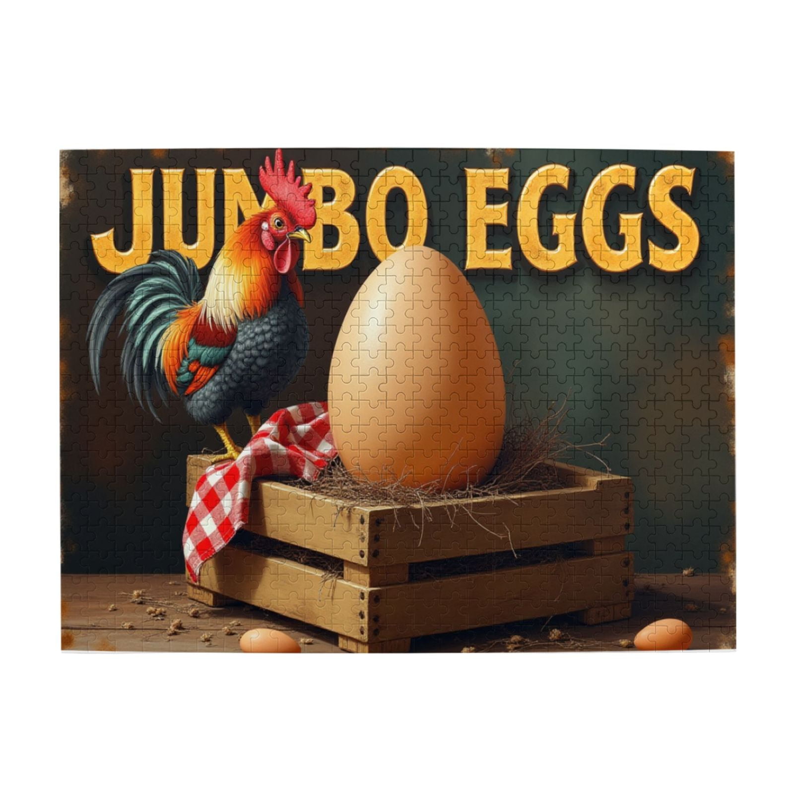 500 Piece Jigsaw Puzzle For Adults Jumbo Eggs & Rooster Farm Animals Rustic Vintage Crate ...