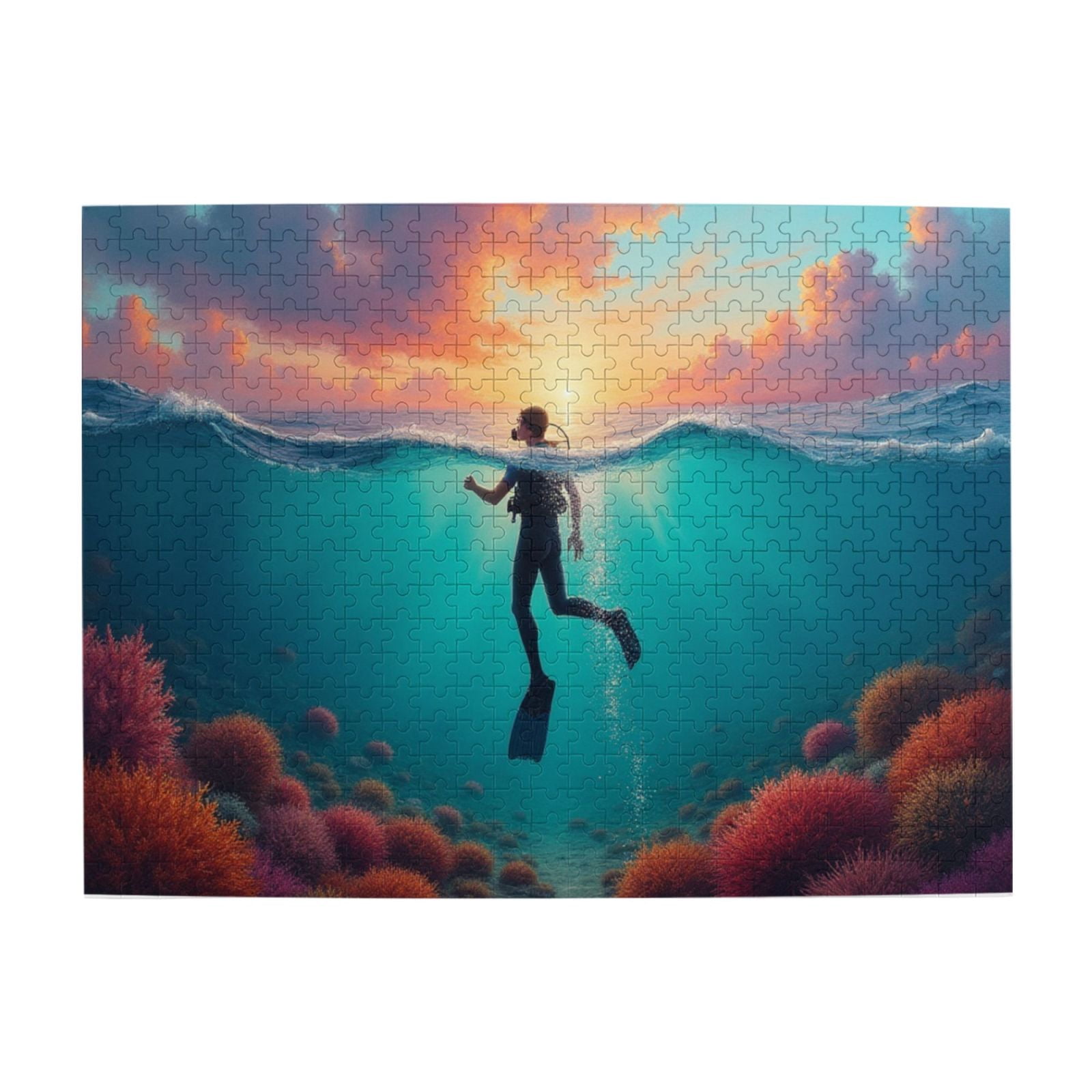 500 Piece Jigsaw Puzzle For Adults Scuba Diver At Sunset Ocean Coral ...