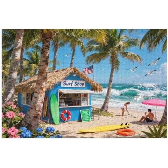 500 Piece Jigsaw Puzzle, Beach Surf Shop Coastal Scenery, Challenging ...