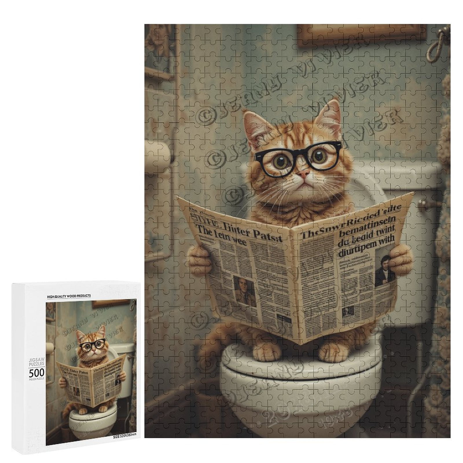 500 Piece Jigsaw Puzzle – Cat on Toilet Reading Newspaper – Fun and ...