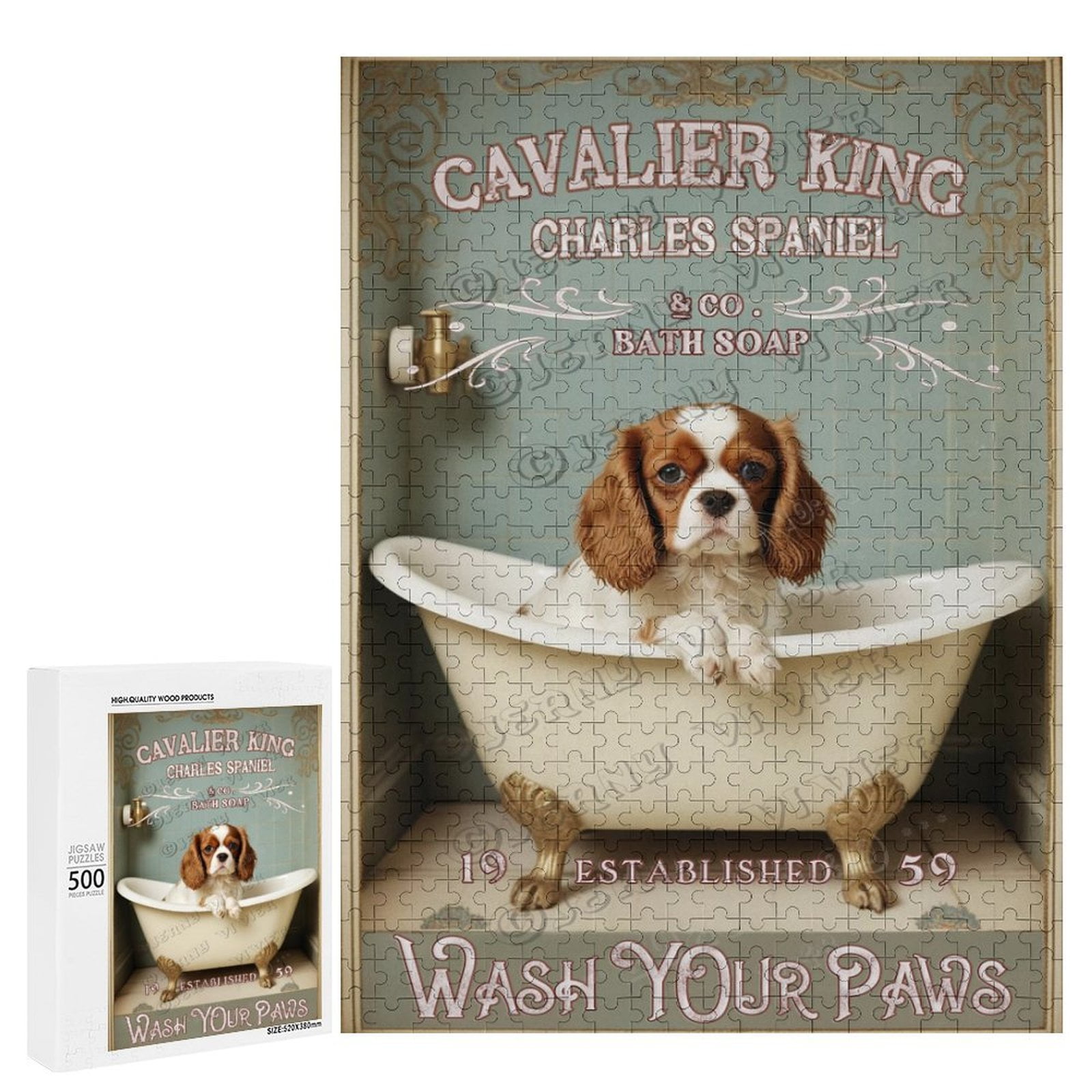 500 Piece Jigsaw Puzzle – Cavalier King Charles Spaniel Dog with Wash ...