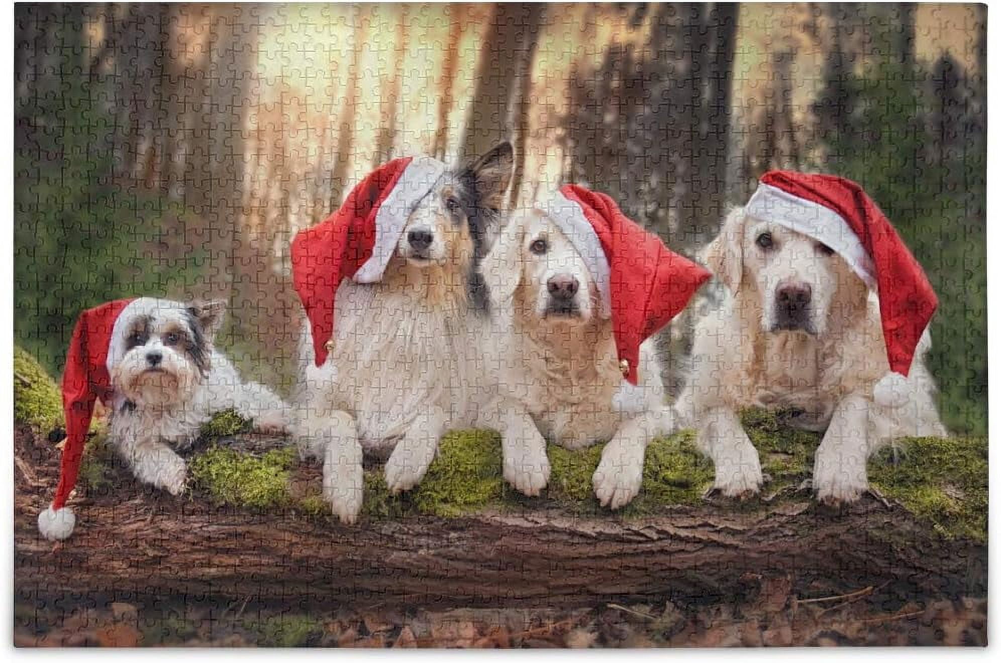 500 Piece Jigsaw Puzzle, Christmas Forest Cute Funny Santa Claus Dog ...