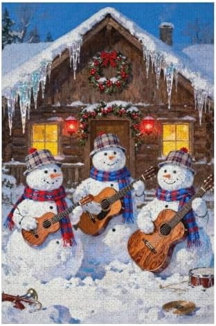 500 Piece Jigsaw Puzzle, Christmas Snowman Guitar Winter Landscape, DIY ...
