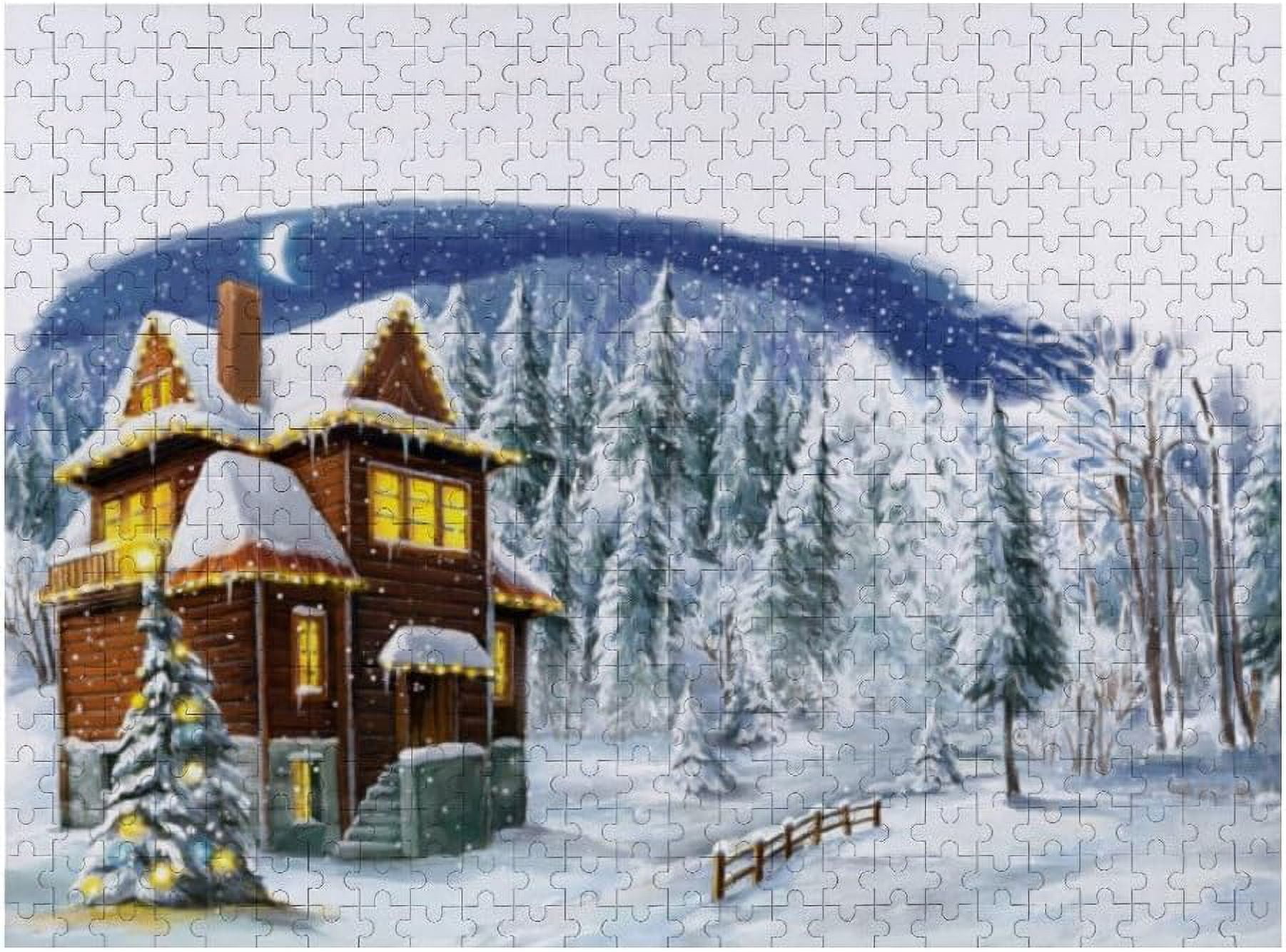500 Piece Jigsaw Puzzle - Christmas Winter Forest Cottage Scene , Large ...