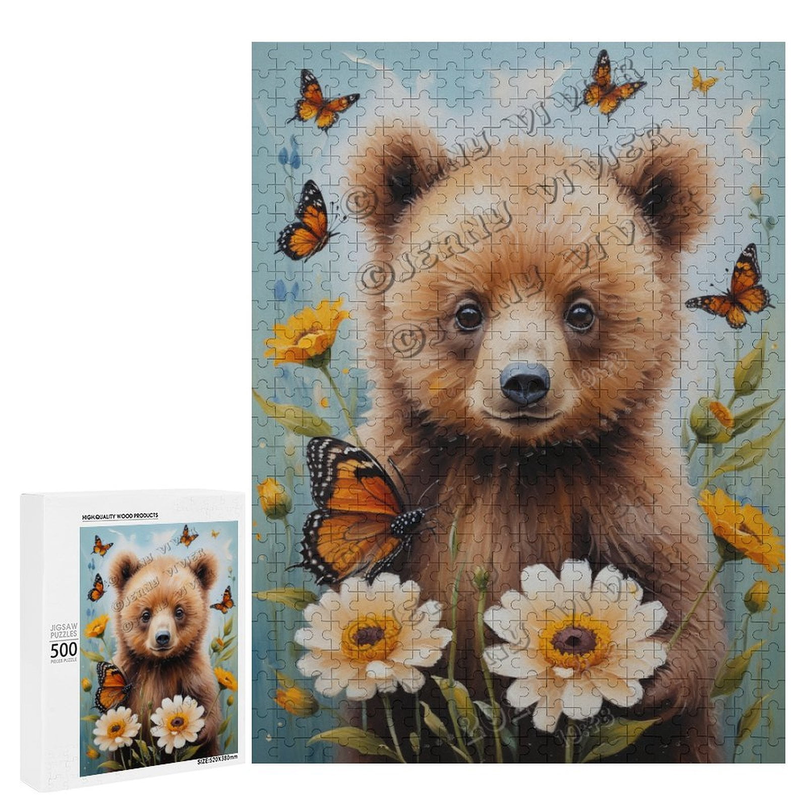 500 Piece Jigsaw Puzzle – Floral Baby Bear Design – Wooden Puzzle for ...