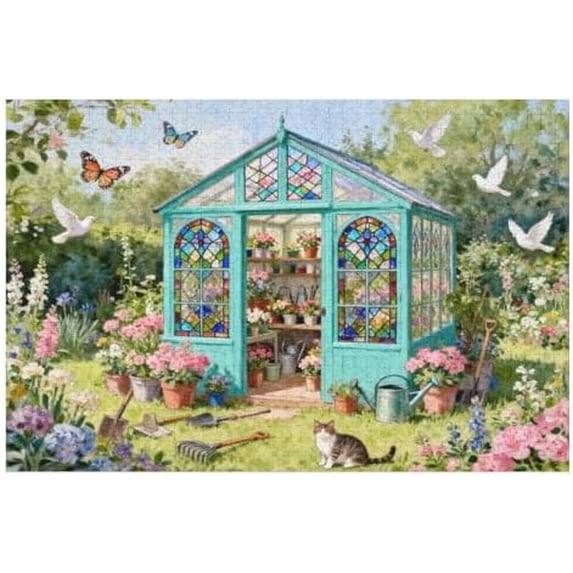 500 Piece Jigsaw Puzzle, Garden Flower Spring Bird Cat Scene ...