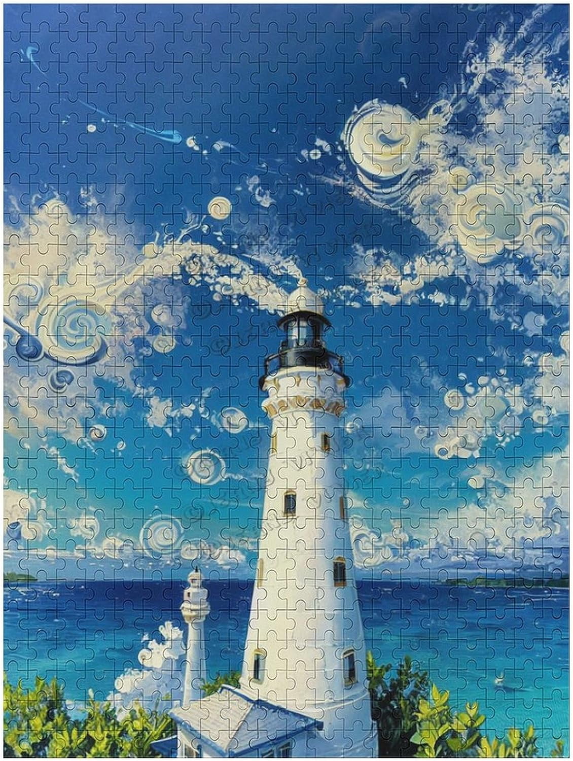 500 Piece Jigsaw Puzzle Green Blue Landscape Ocean Lighthouse Summer ...