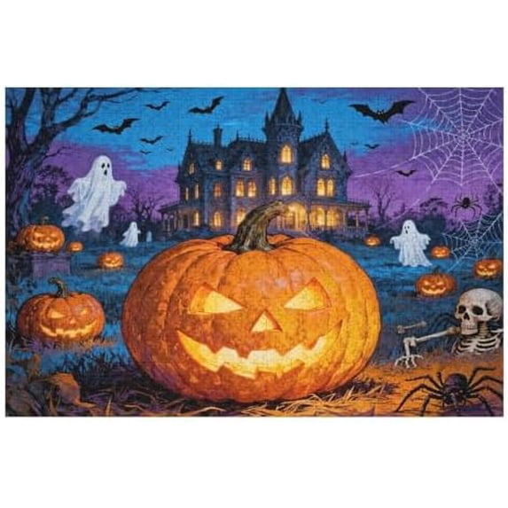 500 Piece Jigsaw Puzzle, Halloween Haunted House Pumpkin Ghost Bat ...