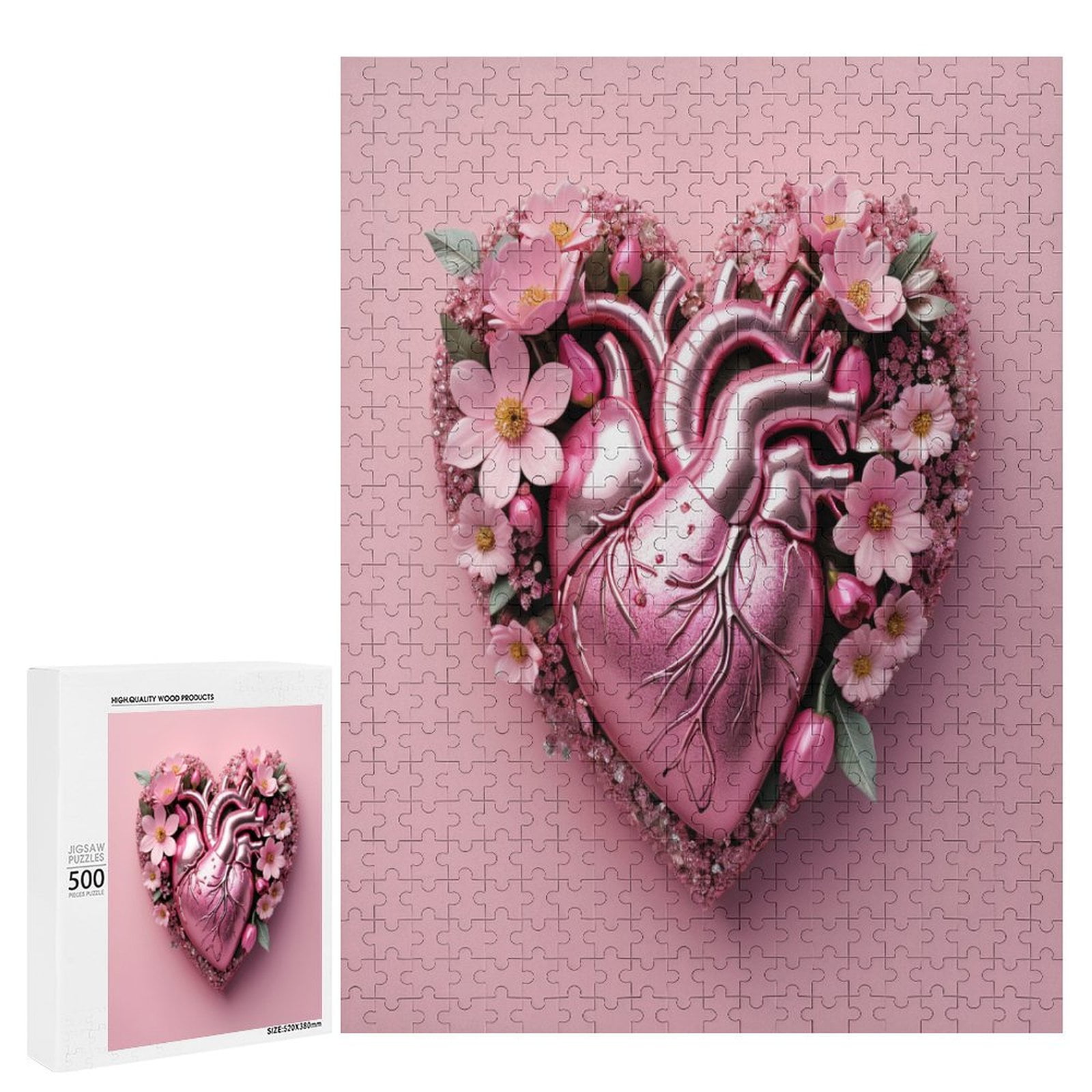 500 Piece Jigsaw Puzzle Pink Physical Heart Puzzle For Beginners ...