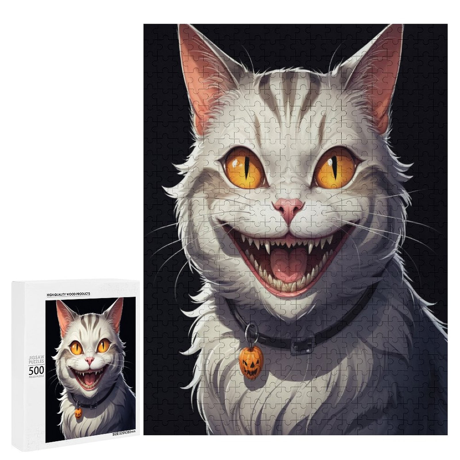 500 Piece Jigsaw Puzzle Smiling Scary Cat Puzzles For Kids & Teens,Fun ...