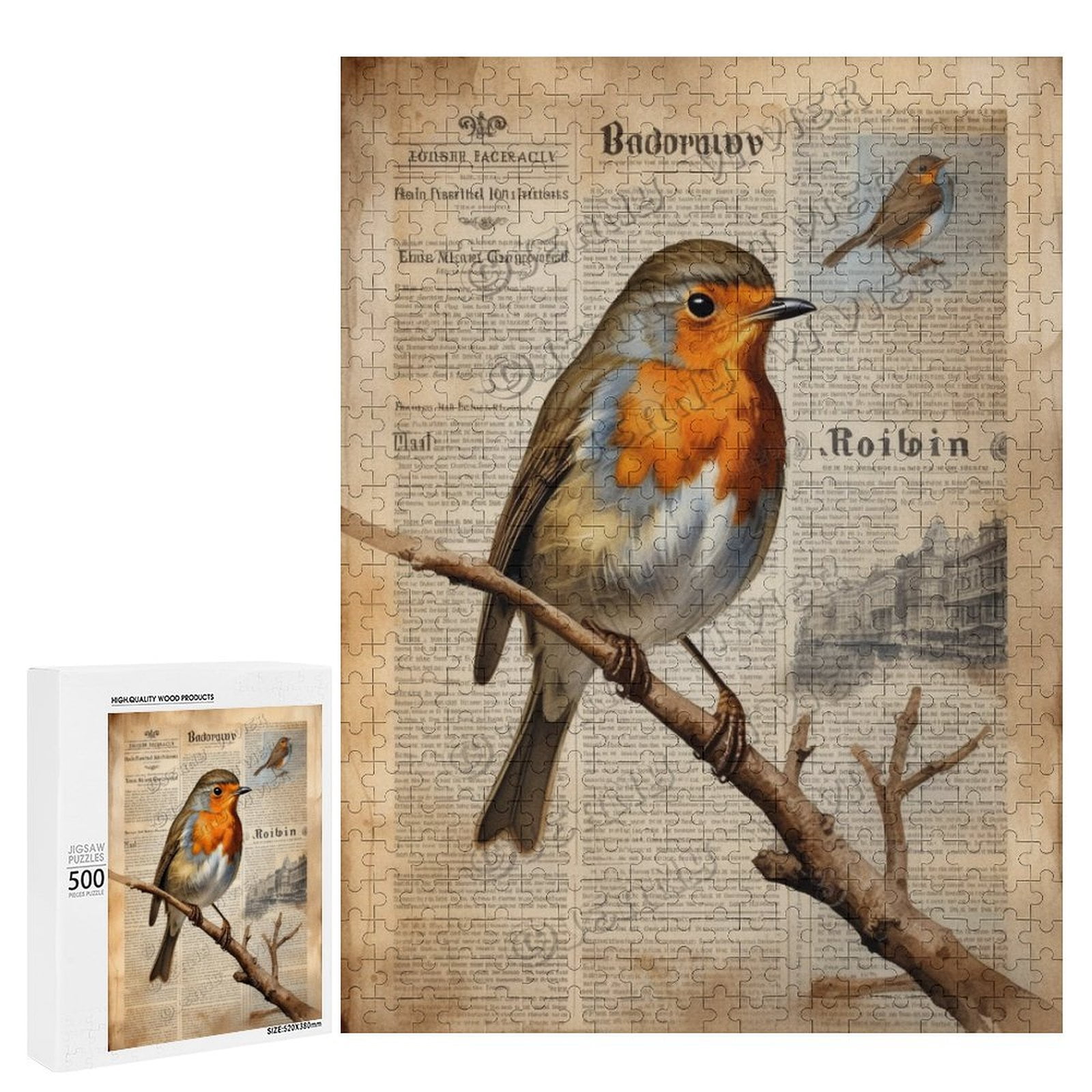 500 Piece Jigsaw Puzzle – Vintage Robin Bird in Floral Garden | Perfect ...